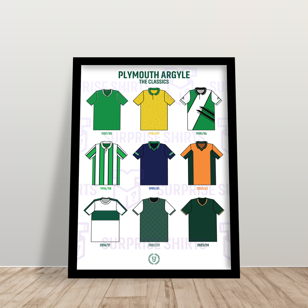 Plymouth Argyle 'The Classics' Football Shirt Print & Mystery Football ...